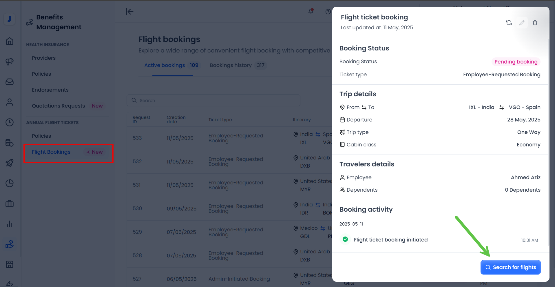 Submitting flight ticket requests – Knowledge base
