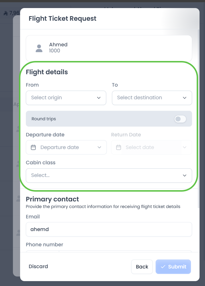 Submitting flight ticket requests – Knowledge base